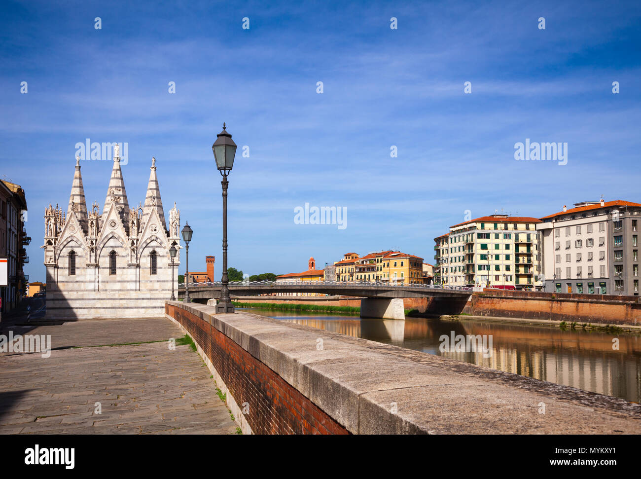 Pisa cityscape with medieval Pisan Gothic Santa Maria della Spina ...