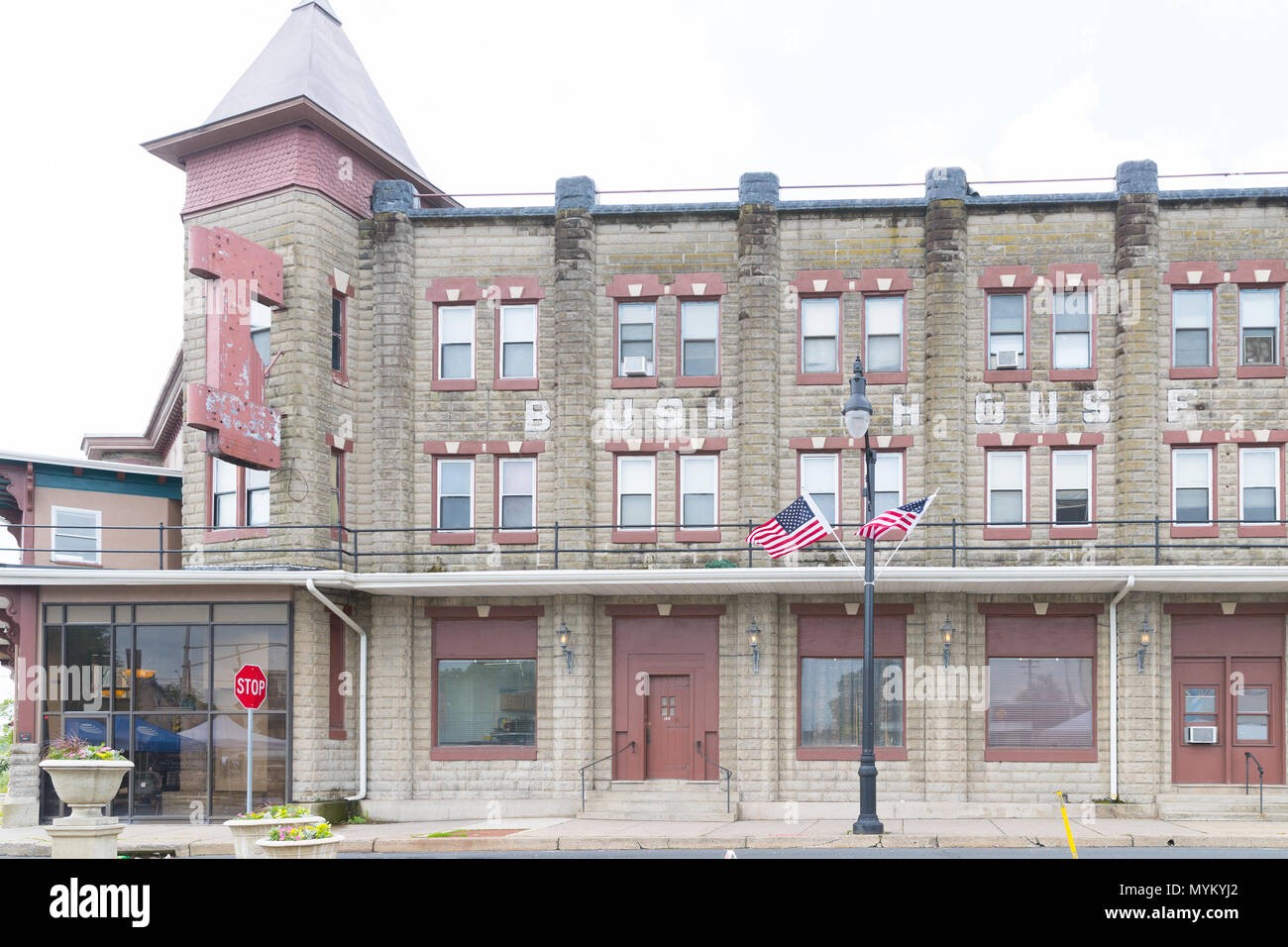 Quakertown, Pennsylvania - May 19, 2018: A photo of a typical small ...