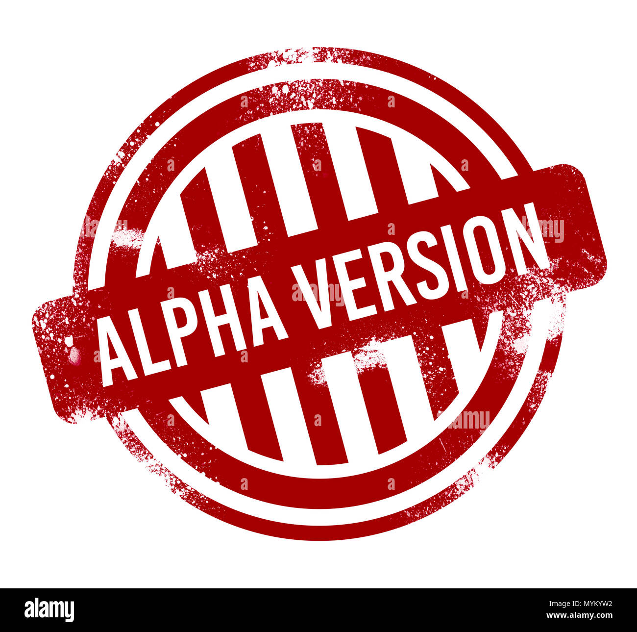 Alpha version - red grunge button, stamp Stock Photo - Alamy