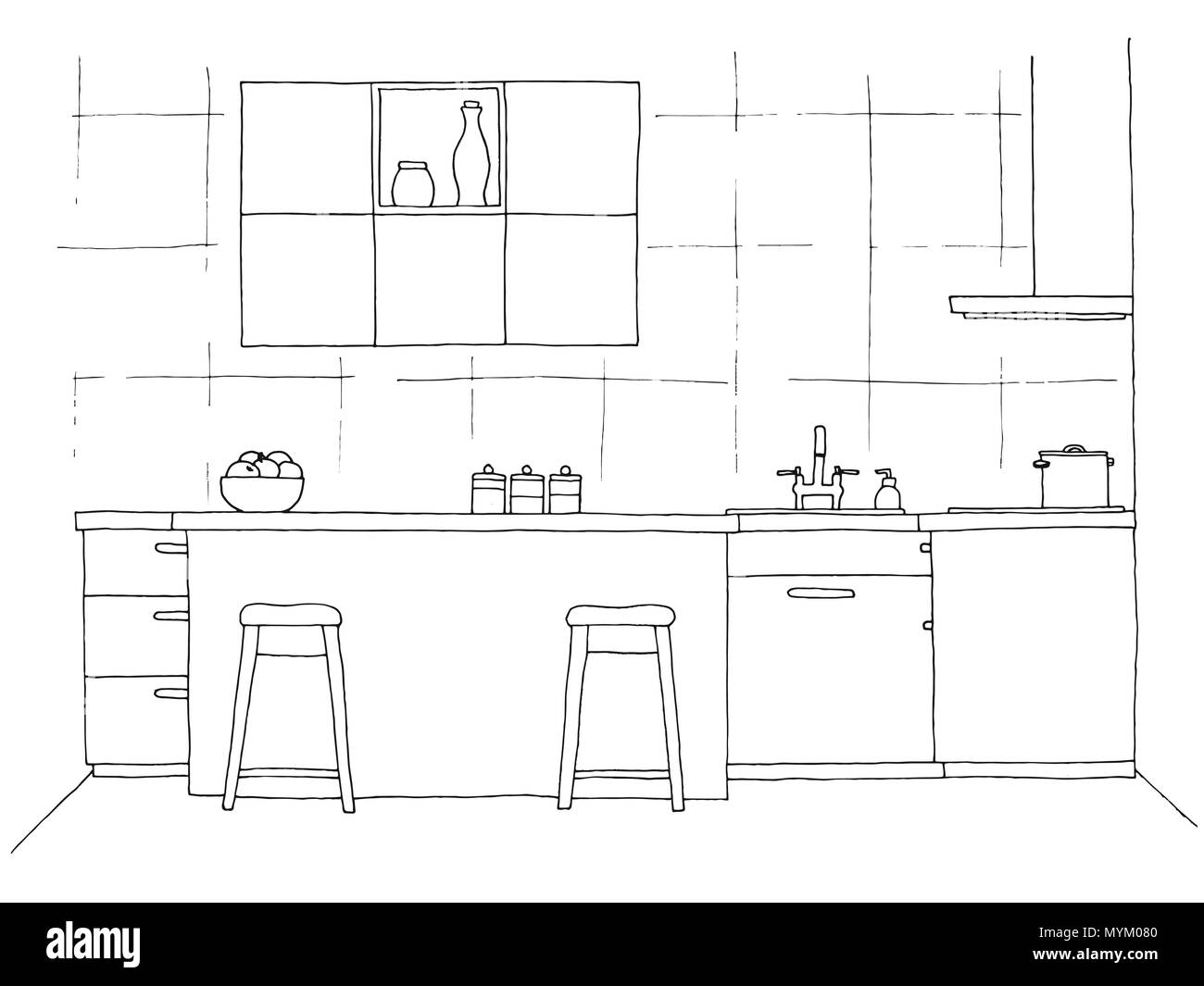 Hand drawn kitchen furniture. Vector illustration in sketch style Stock ...