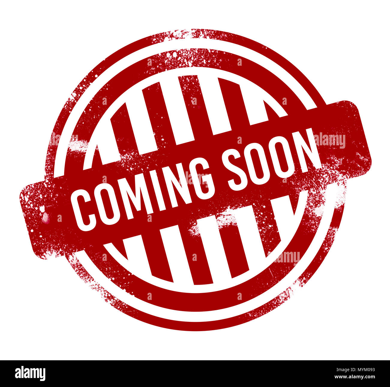 coming soon - red grunge button, stamp Stock Photo - Alamy