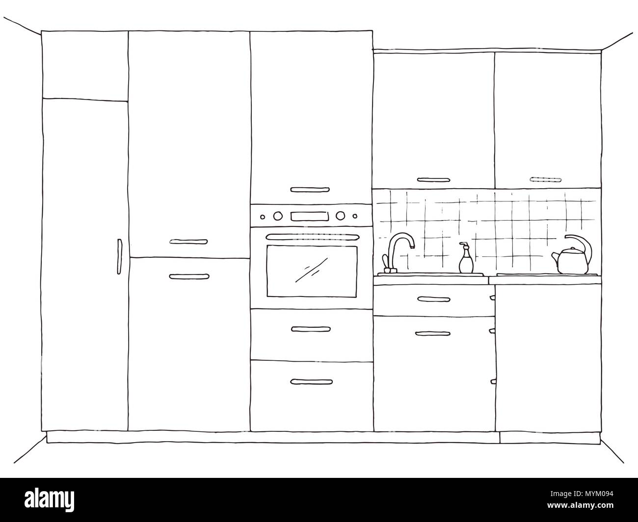 Hand drawn kitchen furniture. Vector illustration in sketch style Stock ...