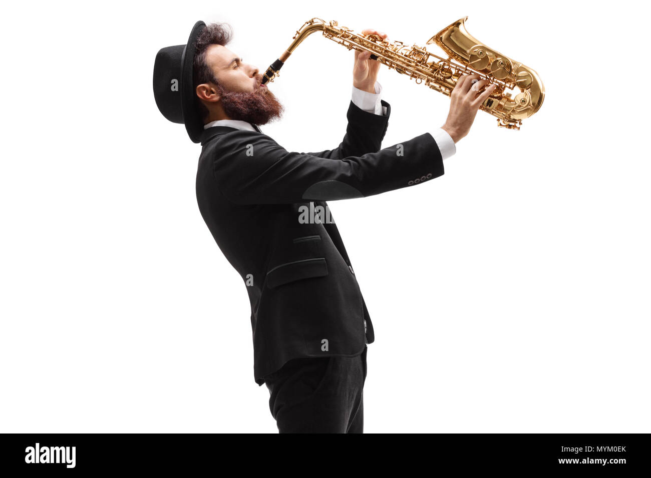 Man playing a saxophone isolated on white background Stock Photo - Alamy