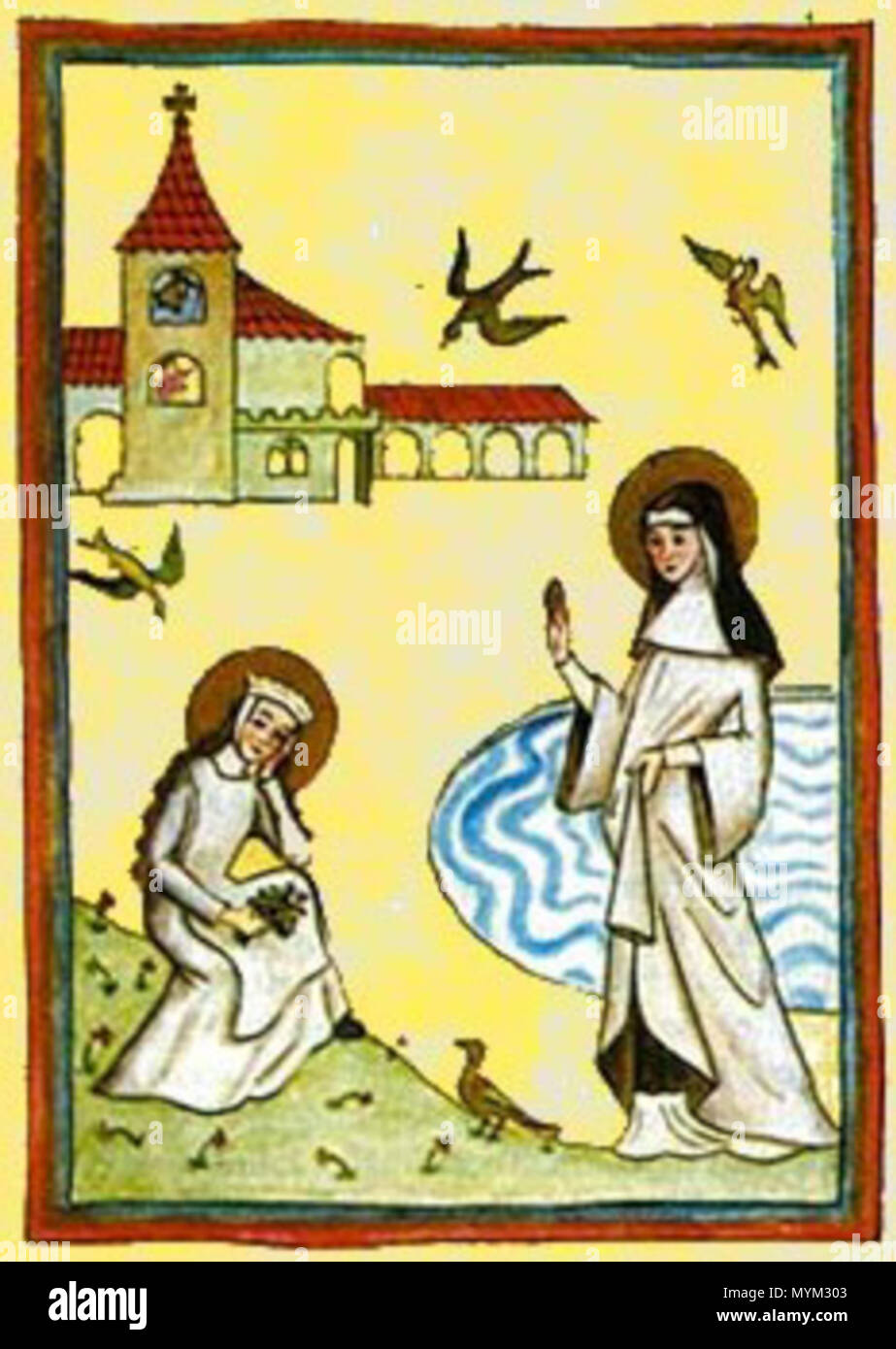 . Deutsch: Mechthild (links) mit ihrer Schwester Gertrud von Hackeborn ...