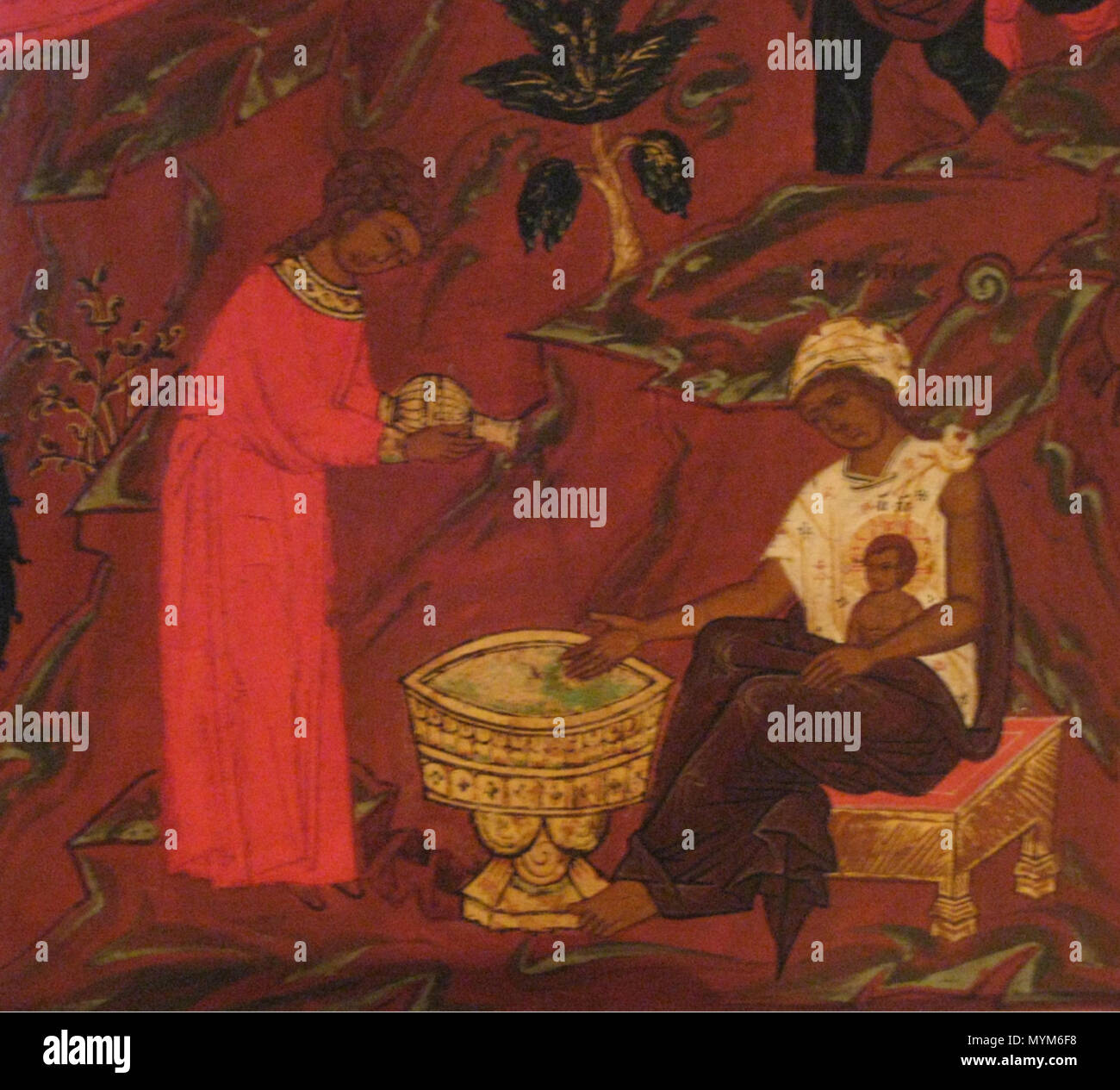 . Nativity icon. Pskov school. Detail with sage-femme named Salome ...