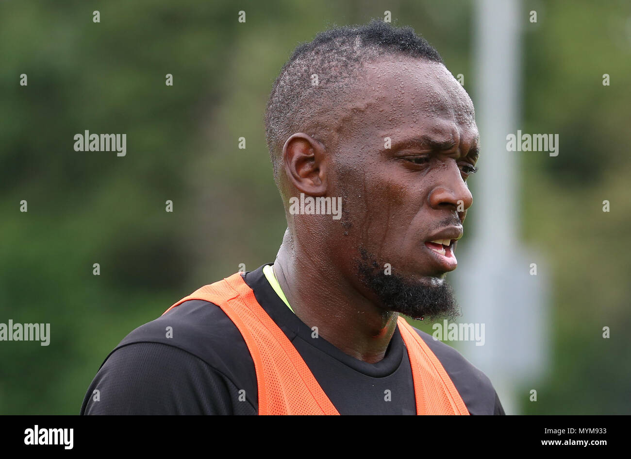 Usain Bolt during the World XI team's training session for Soccer Aid ...