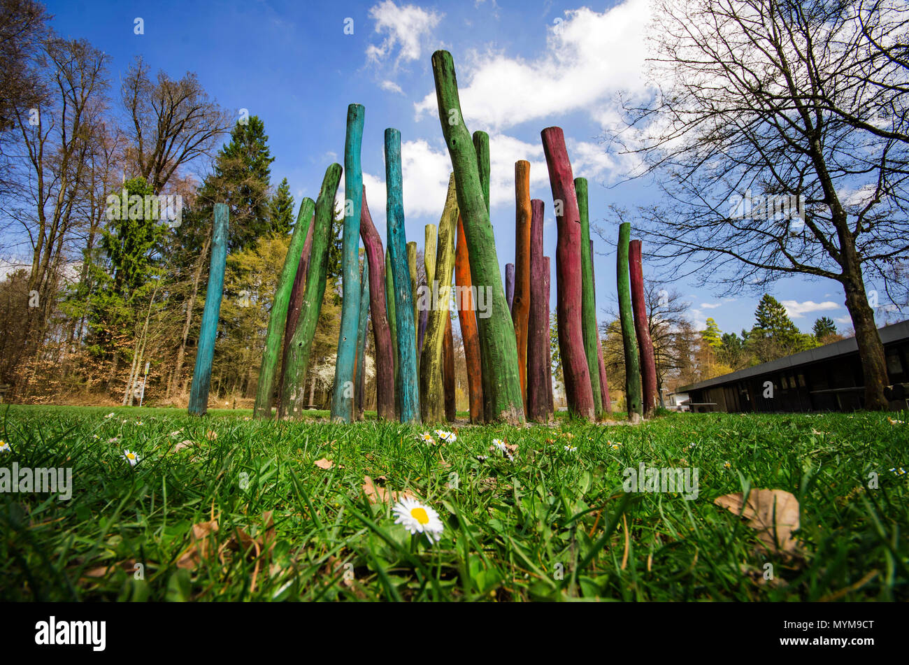Outdoor park scene with children's playground, sunny day, blue sky's ...