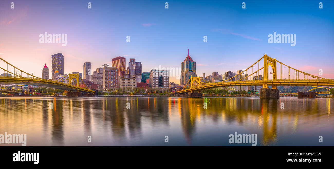 Pittsburgh, Pennsylvania, USA panorama skyline on the Allegheny River ...