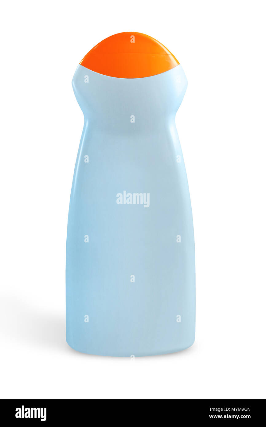 Blue plastic bottles for cosmetic creams, lotions on white background ...