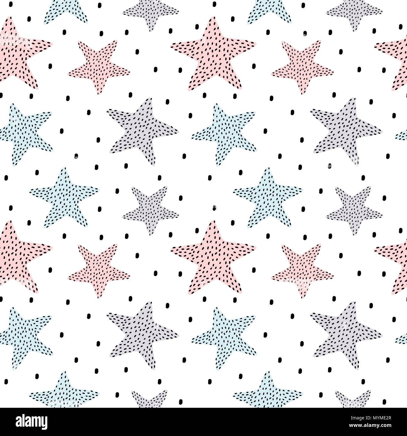hand drawn dotted stars seamless vector pattern background illustration ...