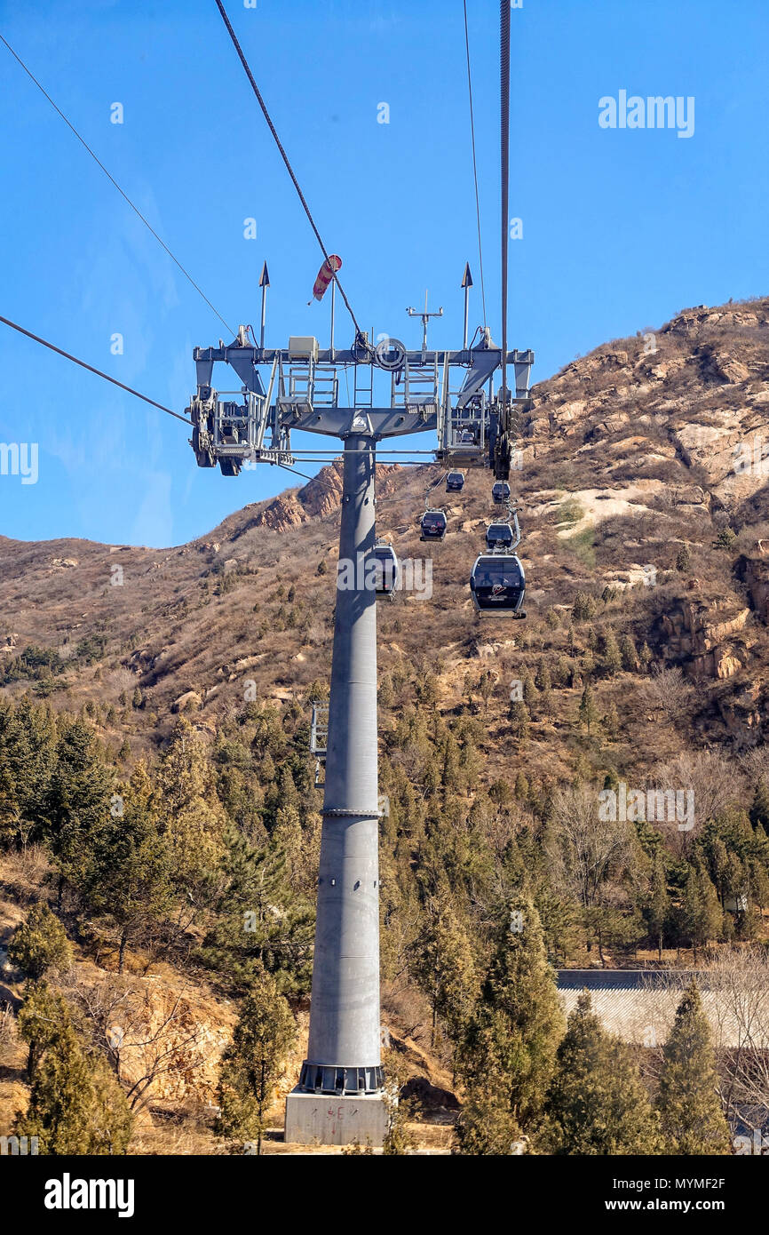 BADALING, CHINA - MARCH 13, 2016: Great Wall of China. A cable car ...