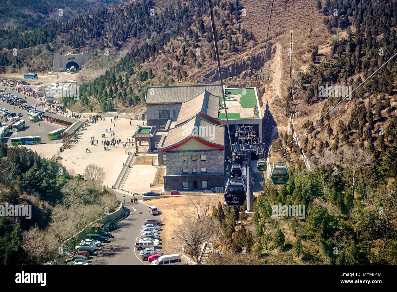 BADALING, CHINA - MARCH 13, 2016: Great Wall of China. A cable car ...