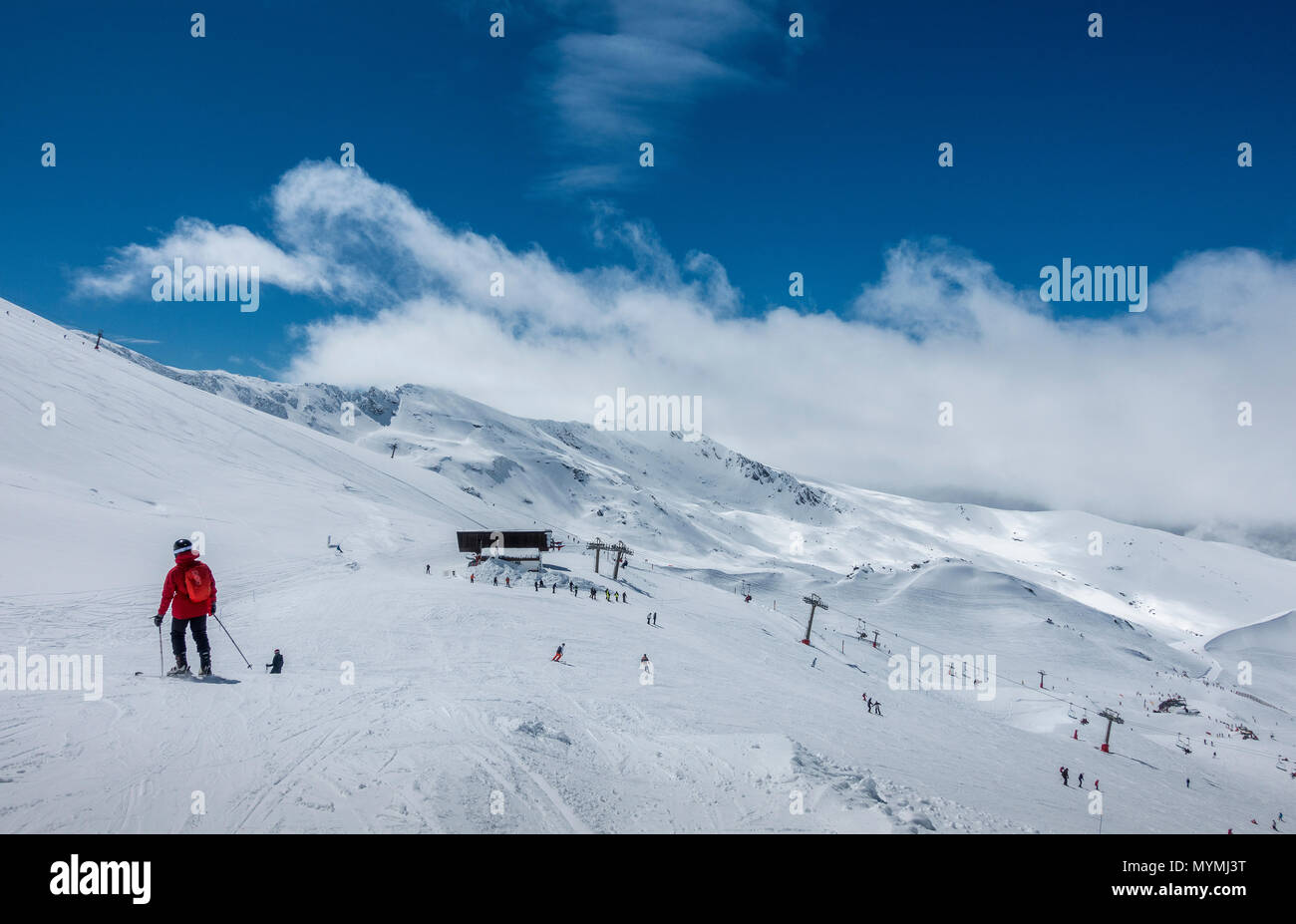 Ski slopes of Pradollano ski resort in Sierra Nevada mountains in Spain ...