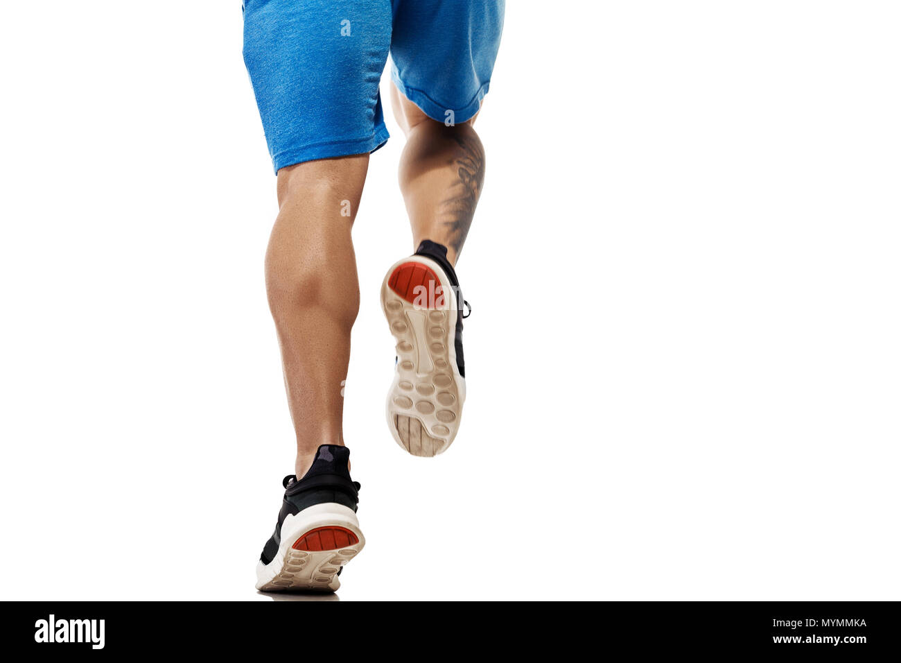 legs of man running on white background Stock Photo - Alamy