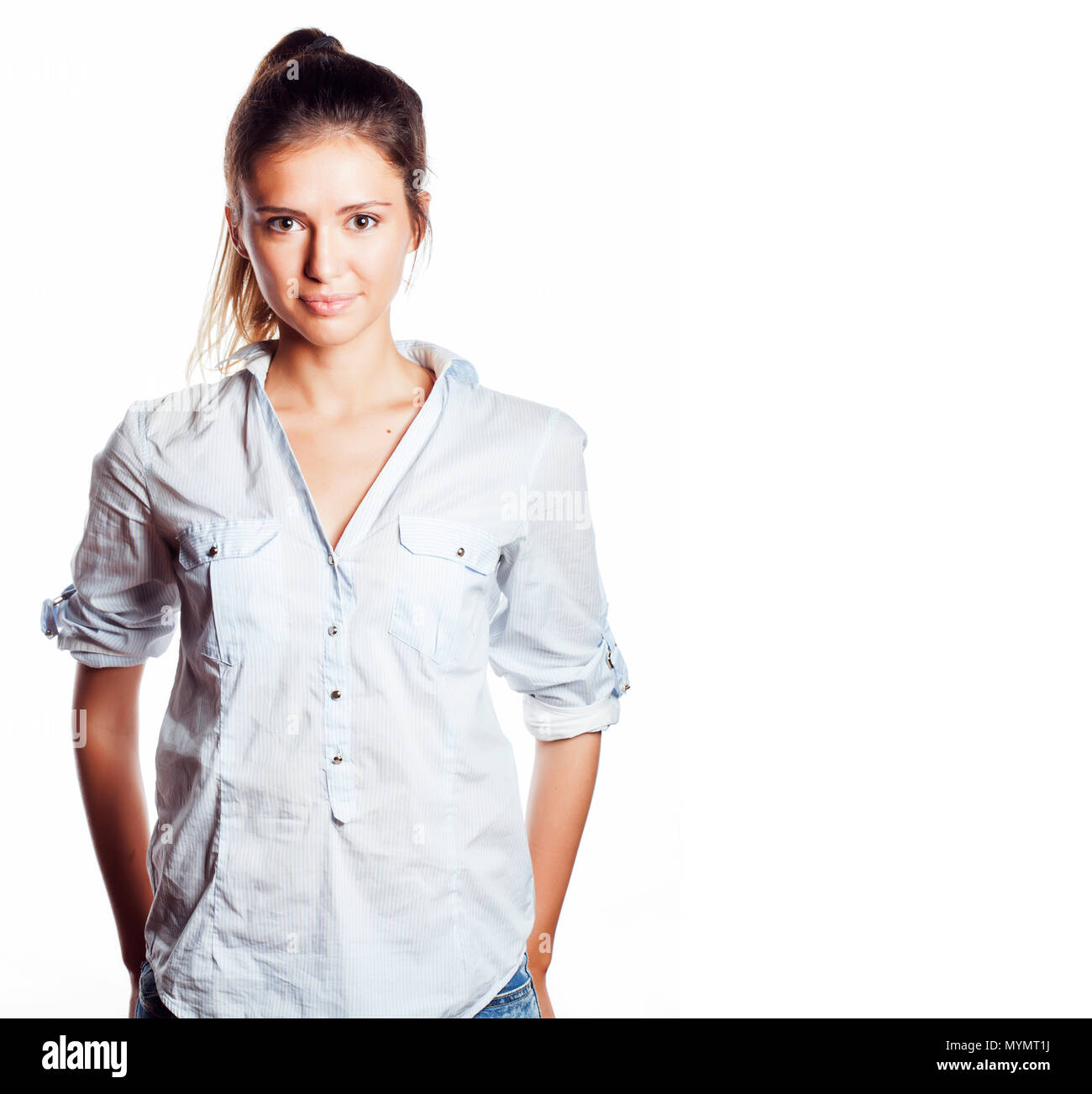 cute young pretty girl thinking on white background isolated clo Stock ...