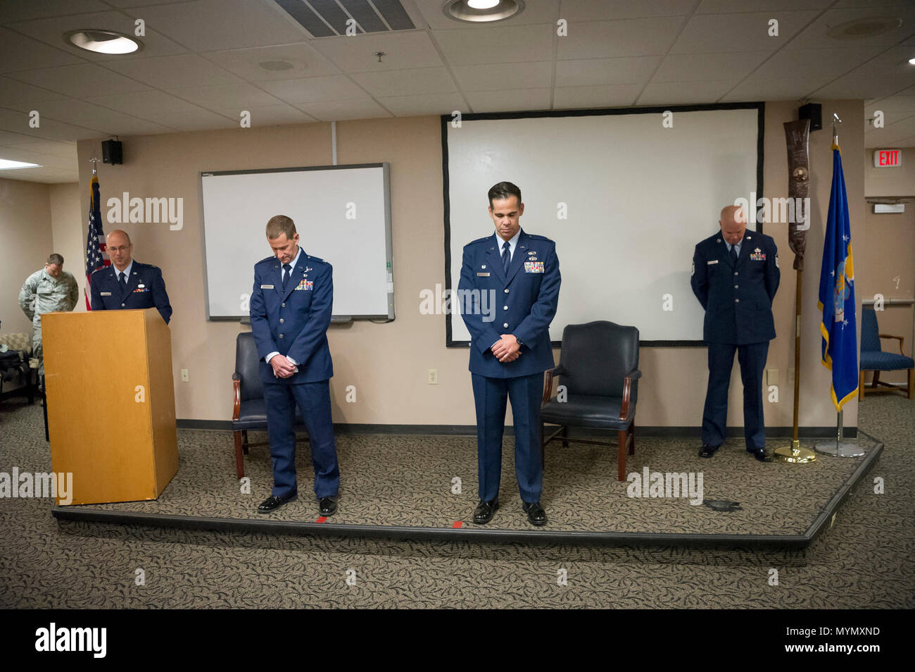 U.S. Air Force Chaplain Grady Ogburn gives the invocation during the ...
