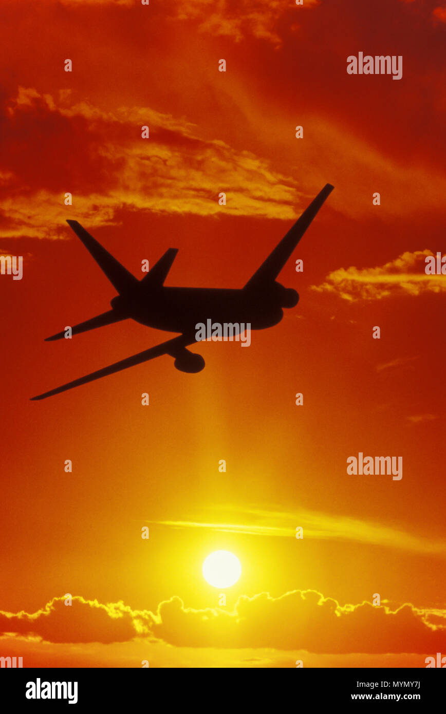 1992 HISTORICAL SILHOUETTE OF AIRBORNE COMMERCIAL AIRLINER Stock Photo ...