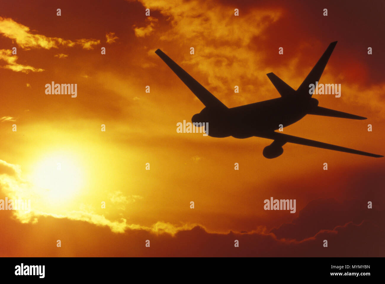 1992 HISTORICAL SILHOUETTE OF AIRBORNE COMMERCIAL AIRLINER Stock Photo ...