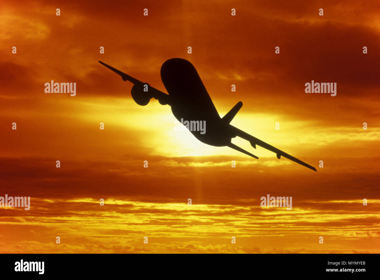 1992 HISTORICAL SILHOUETTE OF AIRBORNE COMMERCIAL AIRLINER Stock Photo ...