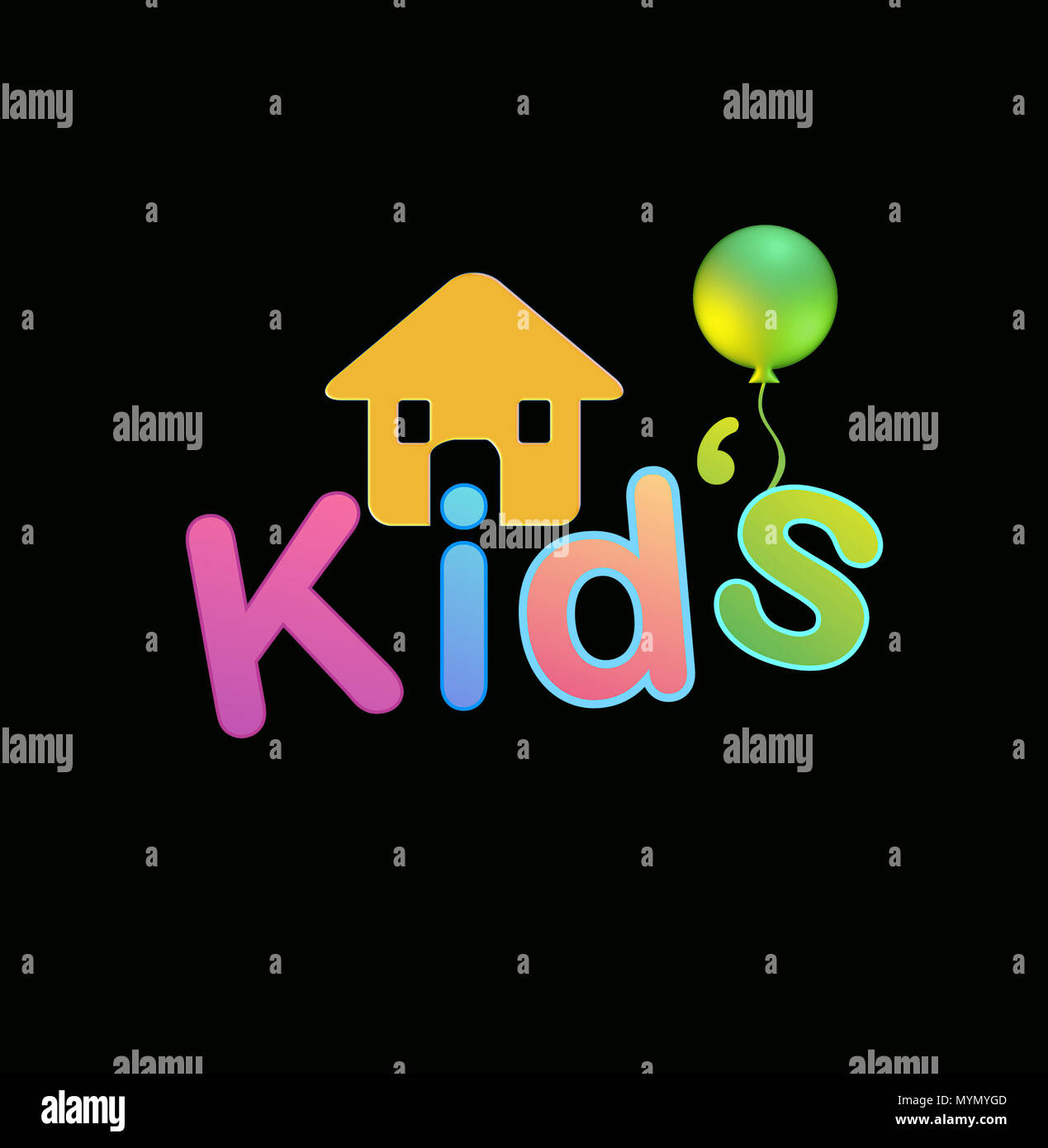 Kid's House Isolated on a black background. Illustration. Stock Image ...