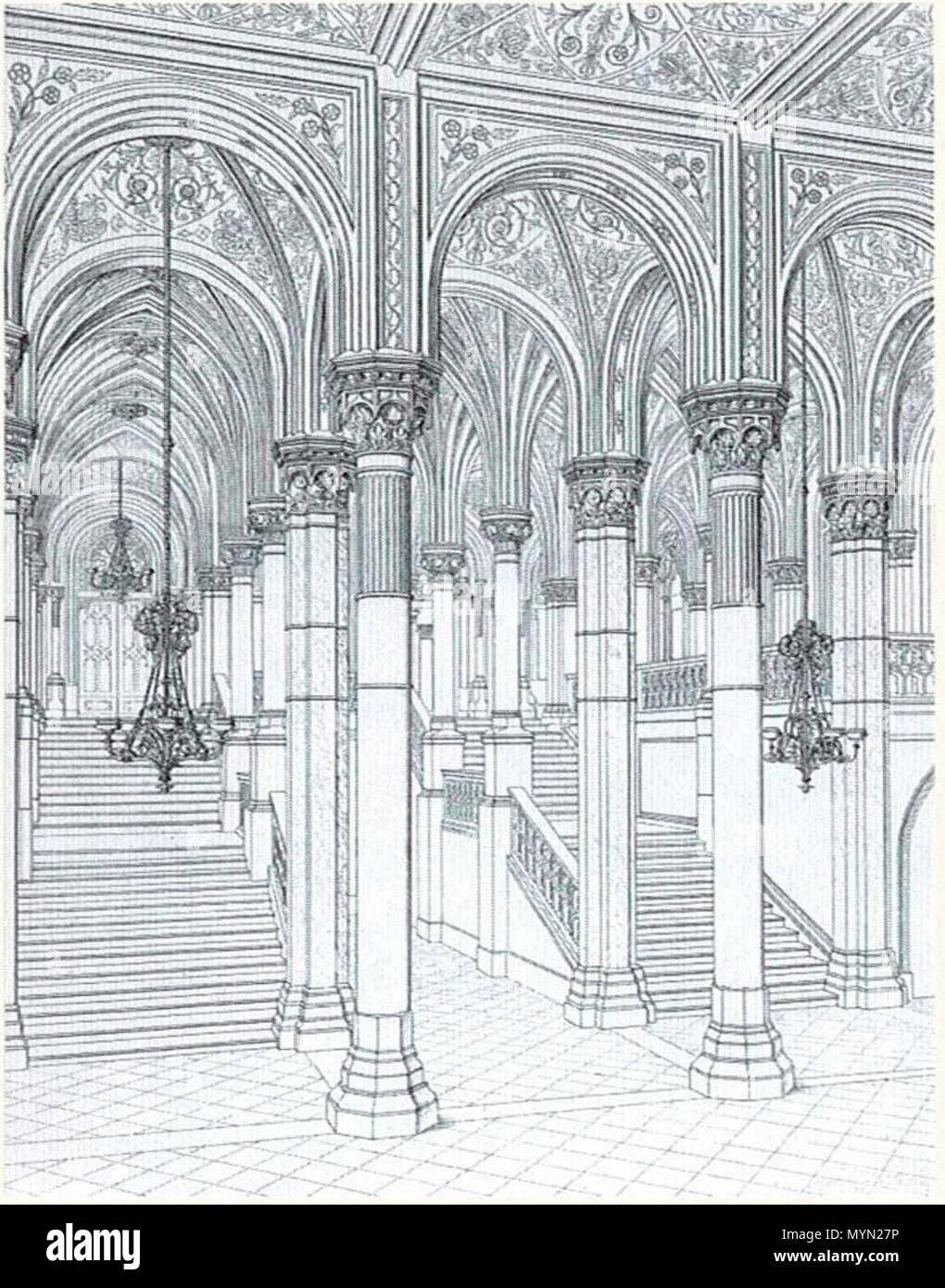 . Vestibuel im Aufnahmegebaeude, Nordbahnhof in Wien. 1870. Allgemeine ...