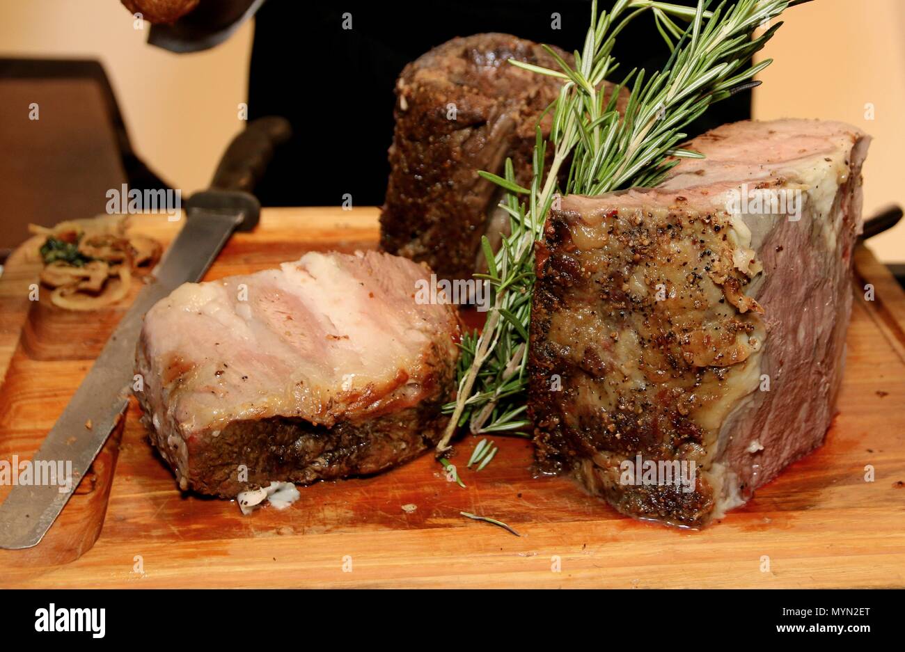 The prime beef is cut and ready to be served Stock Photo - Alamy