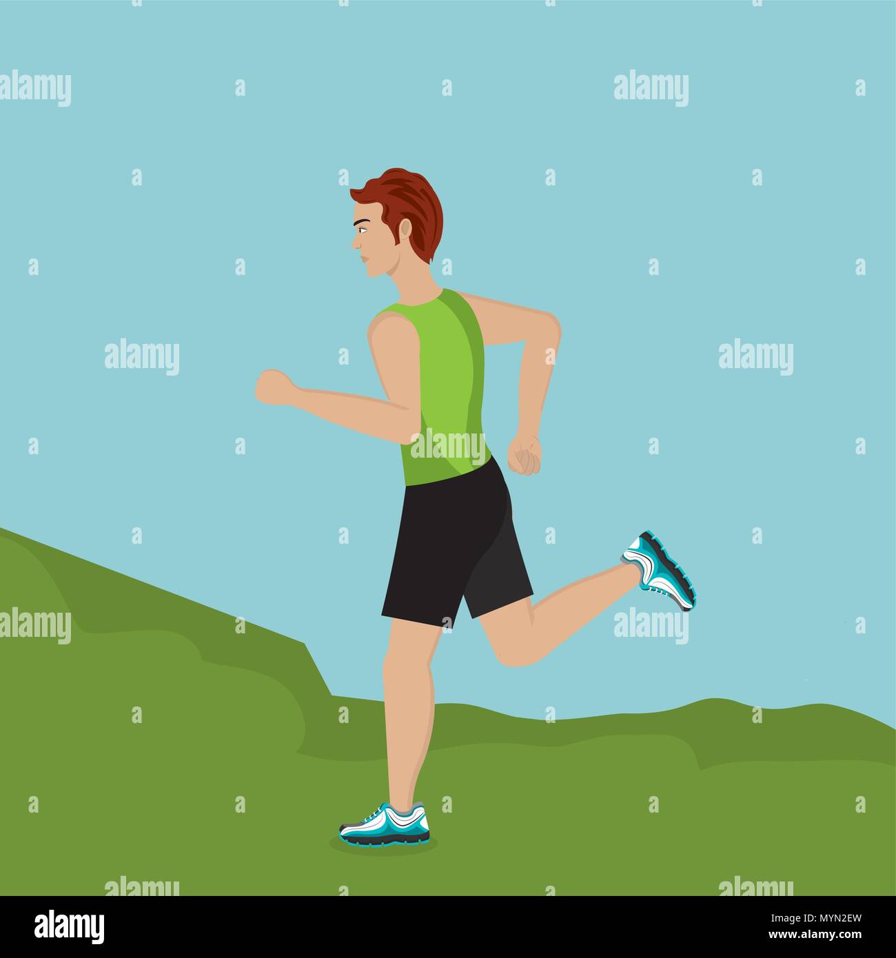 man running in the landscape vector illustration design Stock Vector ...