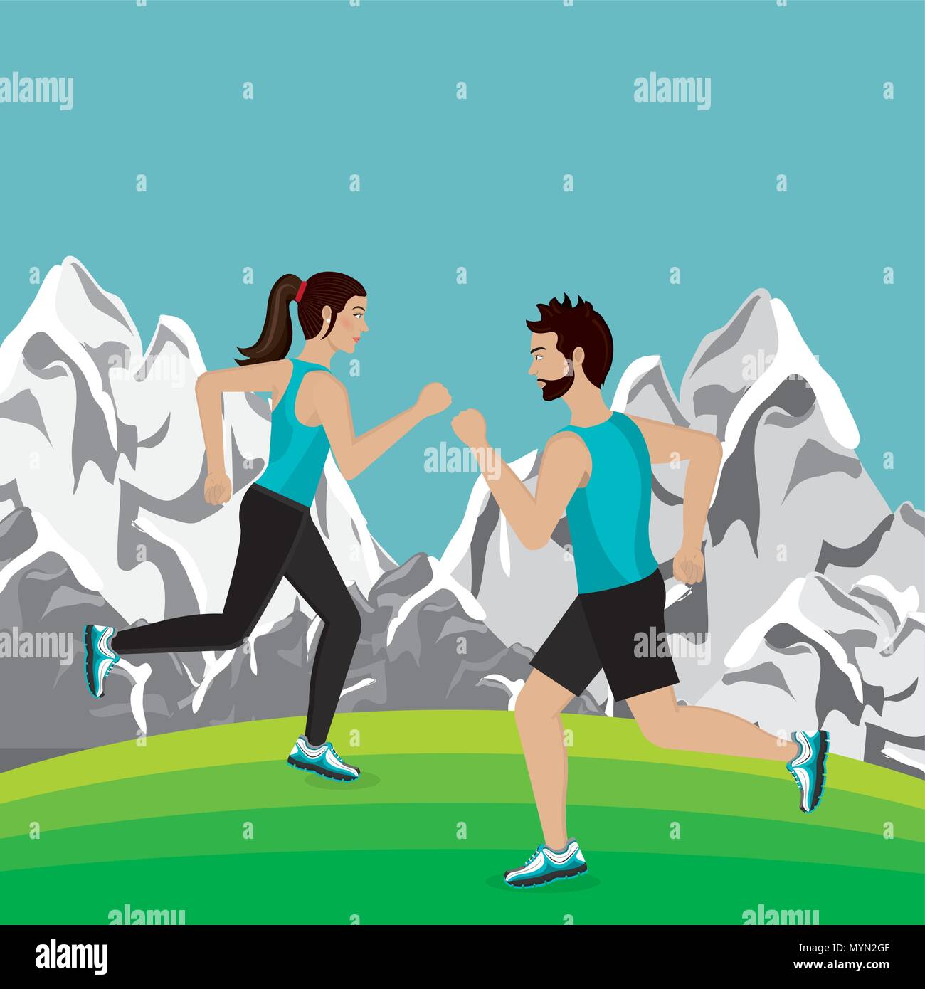 couple running in the landscape vector illustration design Stock Vector ...