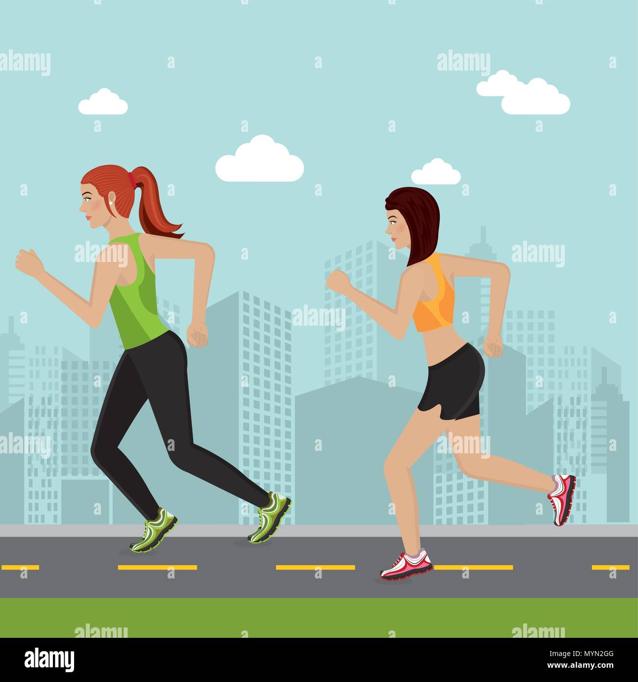 women running in the landscape vector illustration design Stock Vector ...