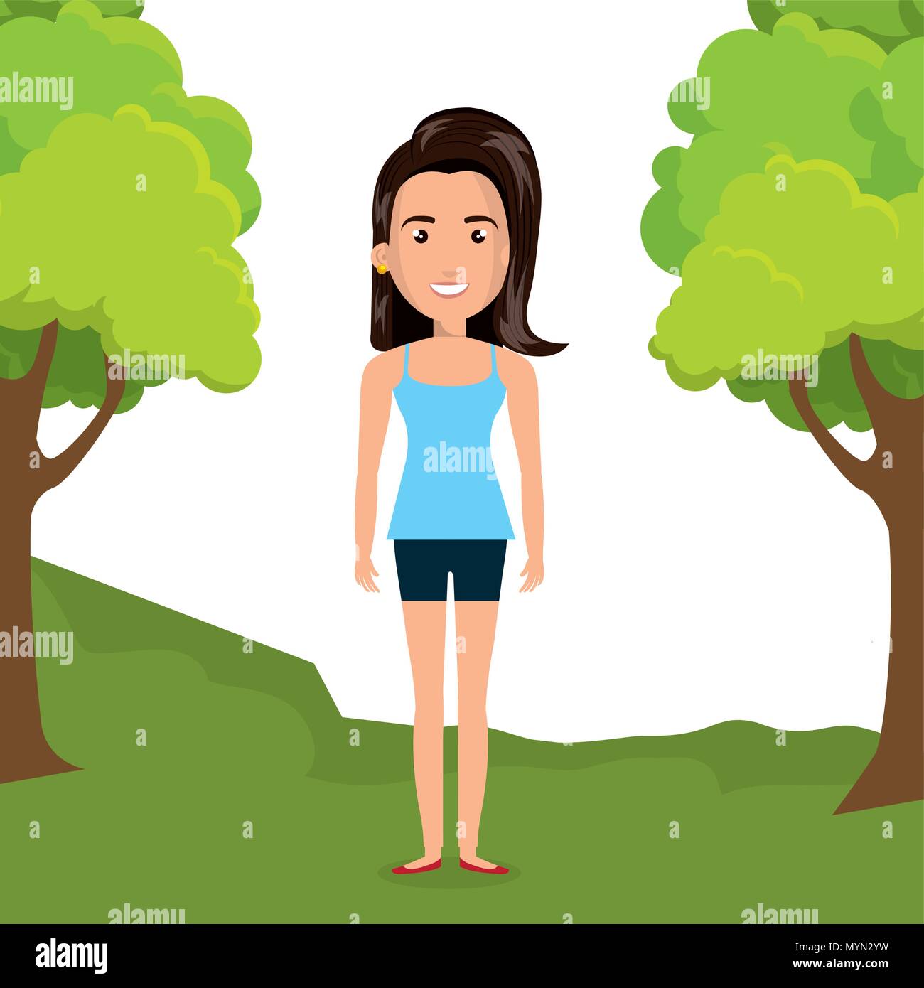 woman in the landscape character vector illustration design Stock ...