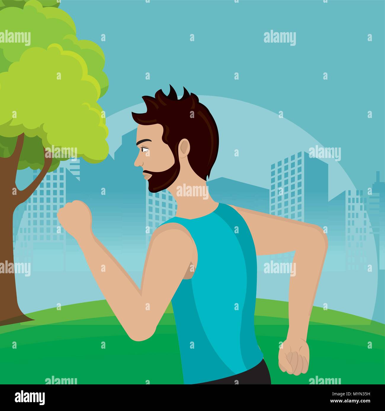 man running in the landscape vector illustration design Stock Vector ...