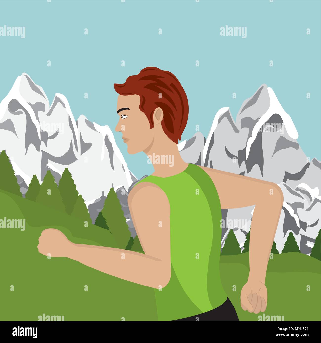 man running in the landscape vector illustration design Stock Vector ...