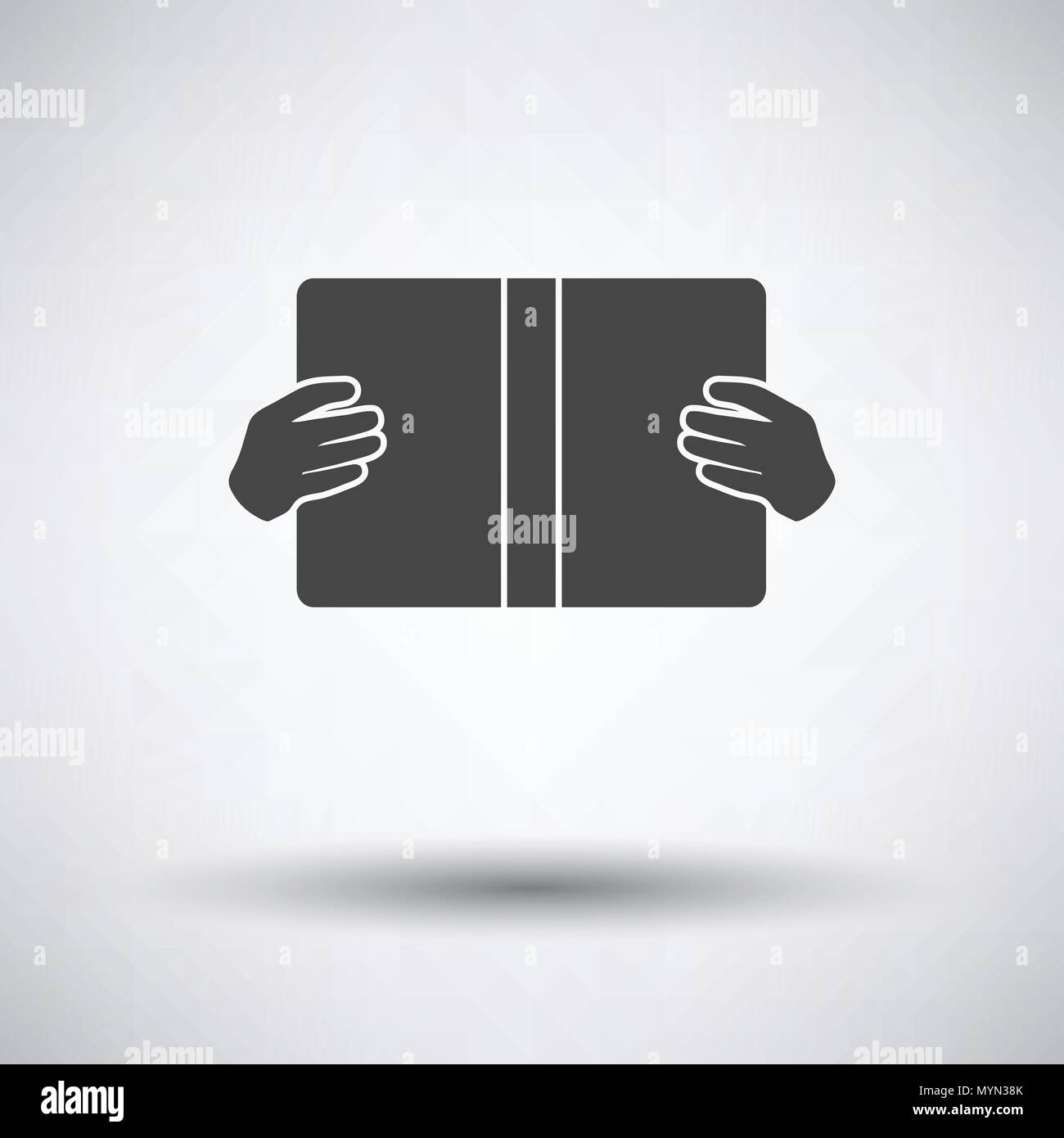 Boy reading book icon on gray background, round shadow. Vector ...