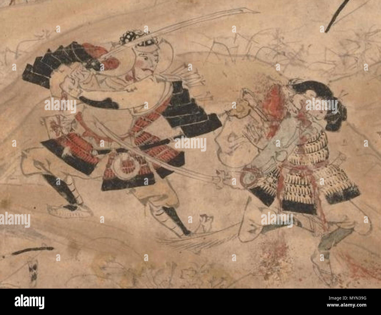 . Obusuma Saburō emaki / 男衾三郎絵巻 . Detail: battle of samurais . 13th ...