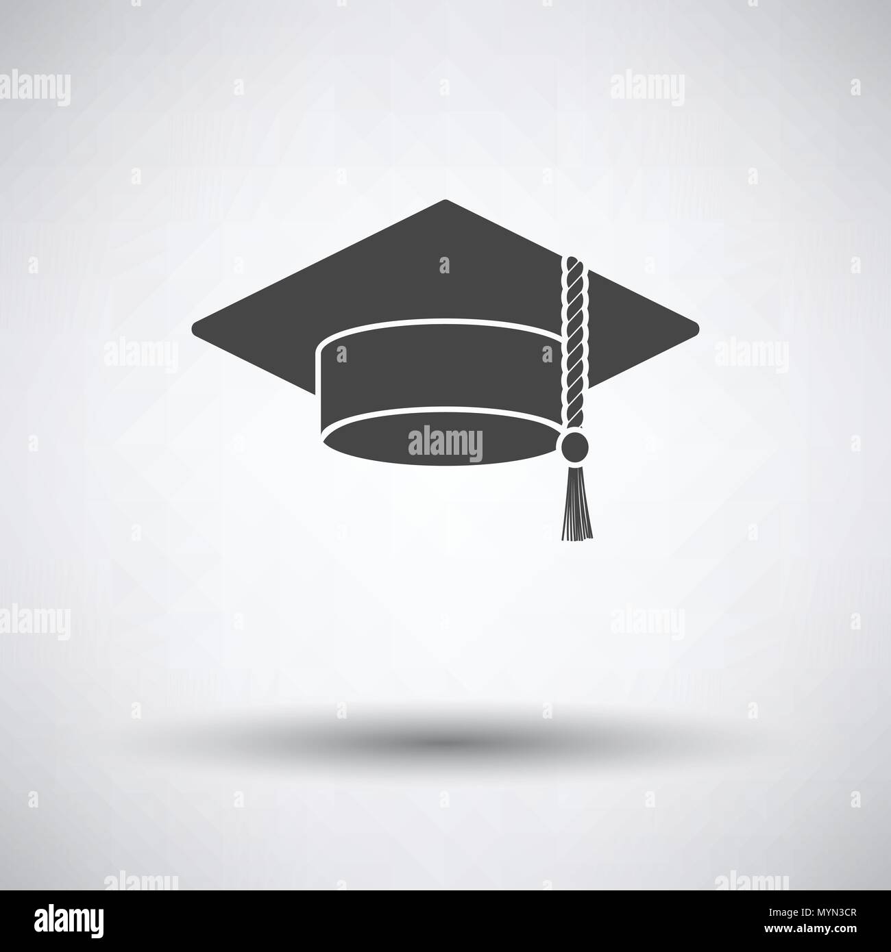 Graduation cap icon on gray background, round shadow. Vector ...