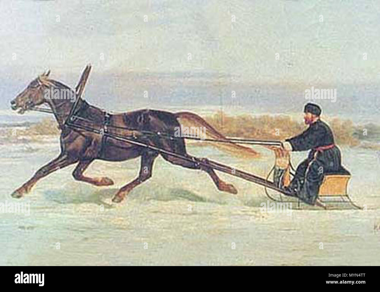 . English: Orlov Trotter Sokol in a racing sleigh. Русский: Орловский ...