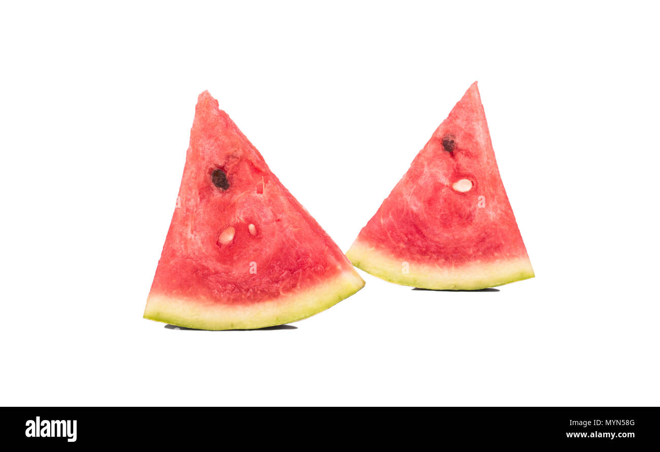 Two slices of ripe watermelon isolated on white background Stock Photo ...