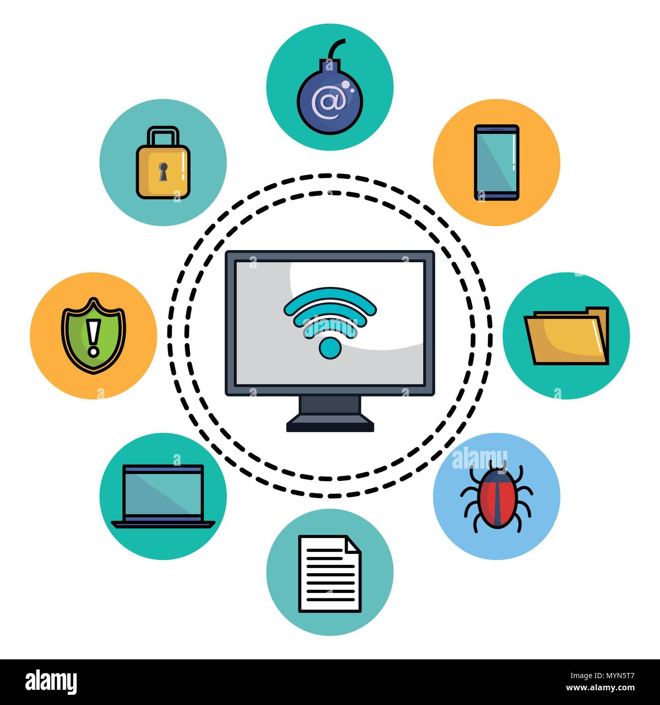 computer display with online security icons vector illustration design ...