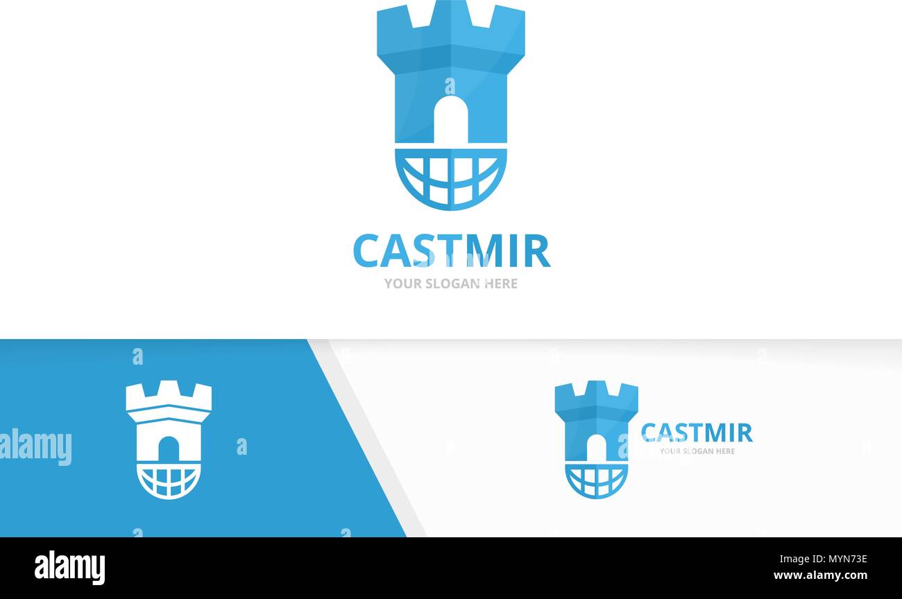 Vector castle and planet logo combination. Tower and world symbol or ...