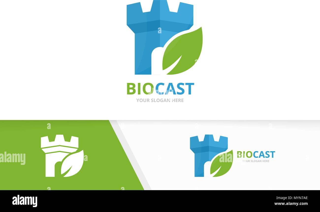 Vector castle and leaf logo combination. Tower and eco symbol or icon ...