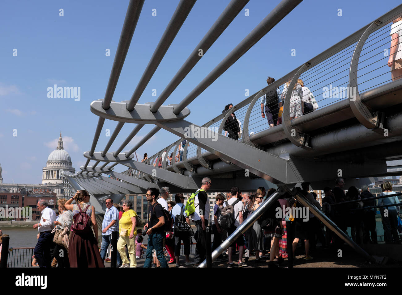 People on Millennium Bridge, London, England, UK Stock Photo - Alamy