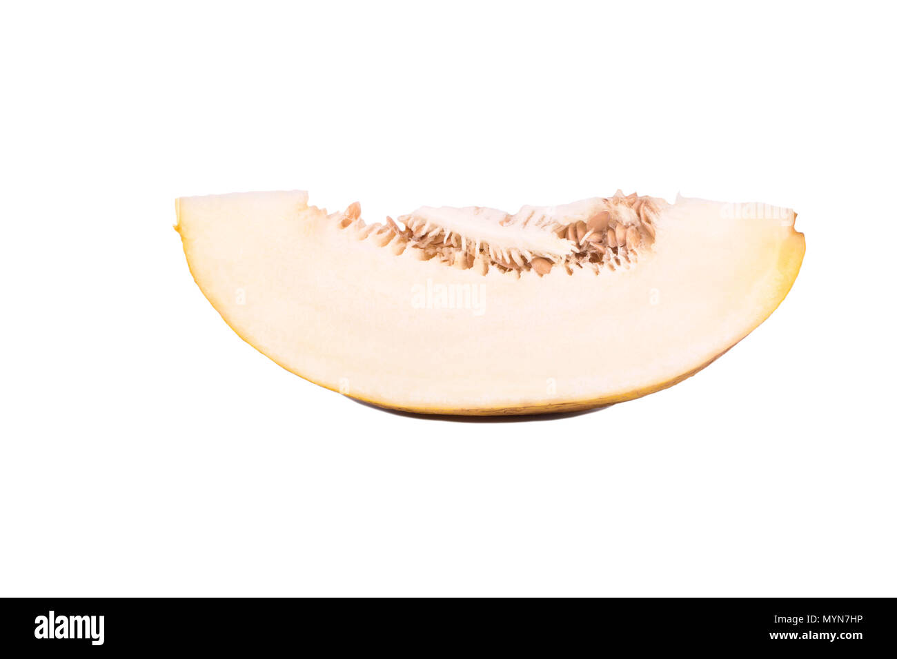 Cut a slice of yellow melon isolated on white background Stock Photo ...