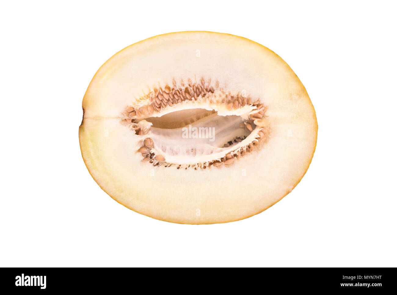 Half cut ripe melon isolated on a white background Stock Photo - Alamy