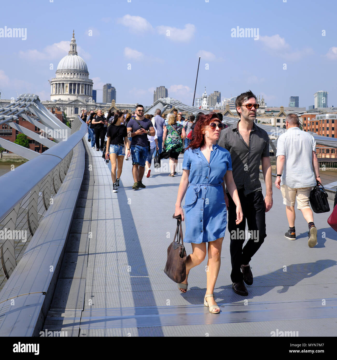 People on Millennium Bridge, London, England, UK Stock Photo - Alamy