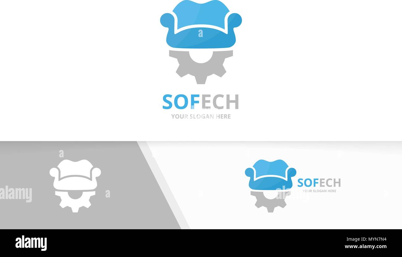 Vector sofa and gear logo combination. Couch and mechanic symbol or ...