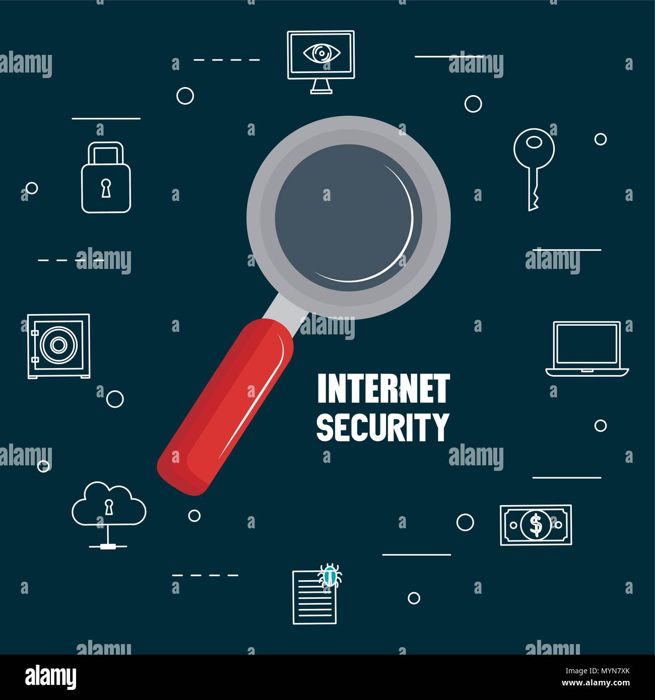 magnifying glass with internet security icons vector illustration ...