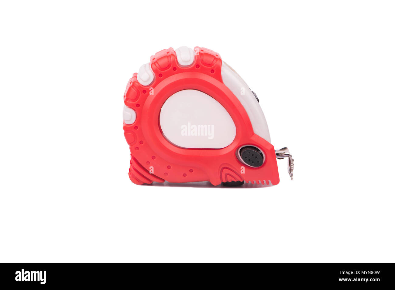 Red white plastic tape measure isolated on a white background Stock ...