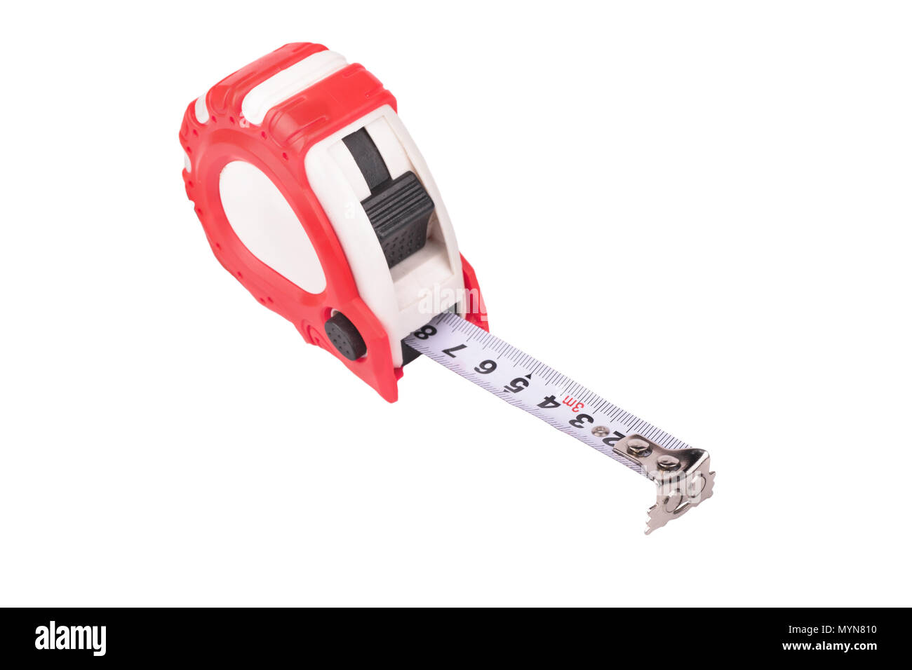 Red white plastic tape measure isolated on a white background Stock ...