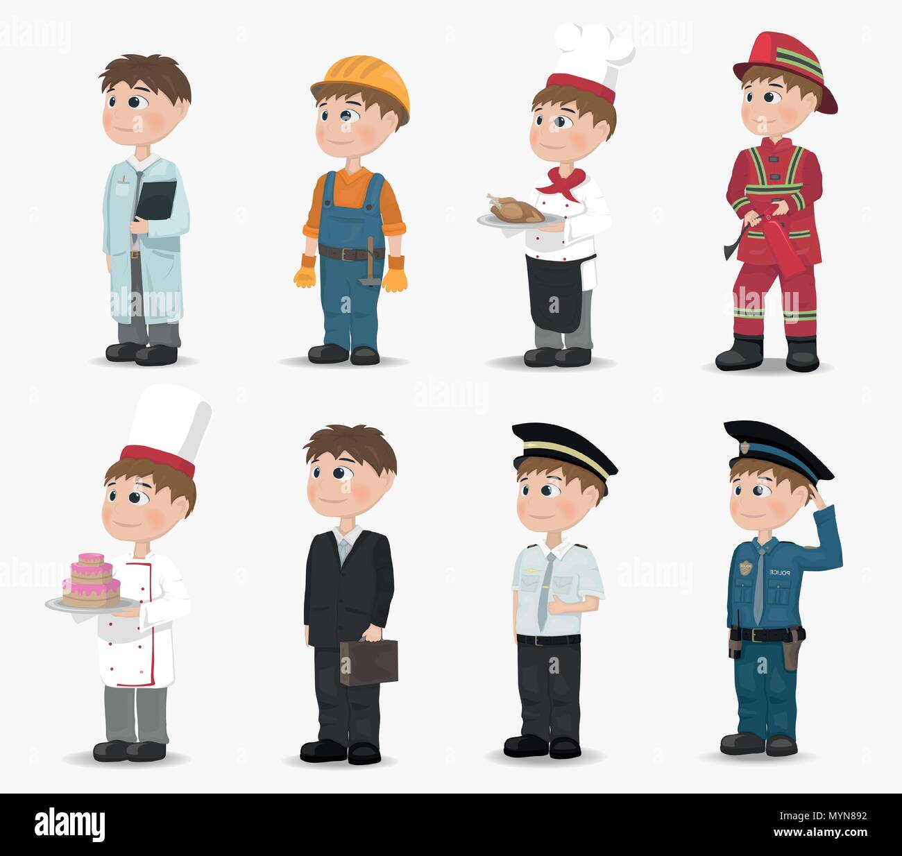 Man different professions collection Vector. Fireman, policeman ...