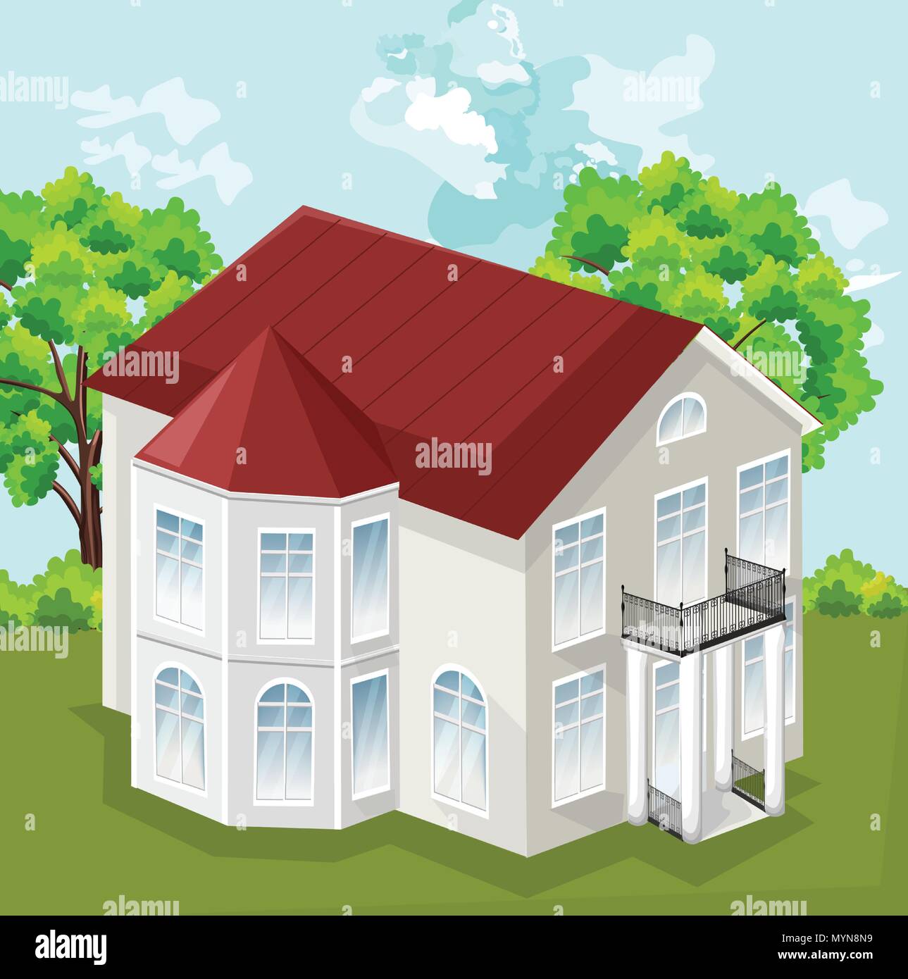 Big house Vector. White house classic style with 2 floors illustration ...